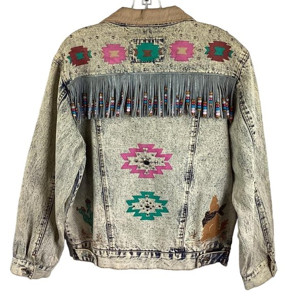 New Order | Jackets & Coats | Vintage 98s Aztec Beadedfringe Studded ...